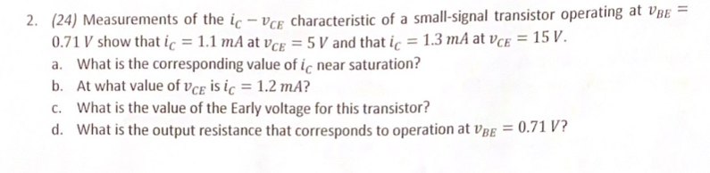 Solved 2. (24) Measurements of the iC−vCE characteristic of | Chegg.com