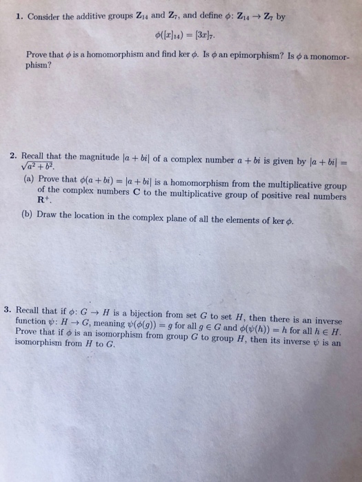 Solved 1. Consider the additive groups Z14 and Z7, and | Chegg.com