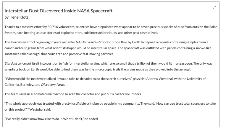 Solved Interstellar Dust Discovered inside NASA Spacecraft | Chegg.com