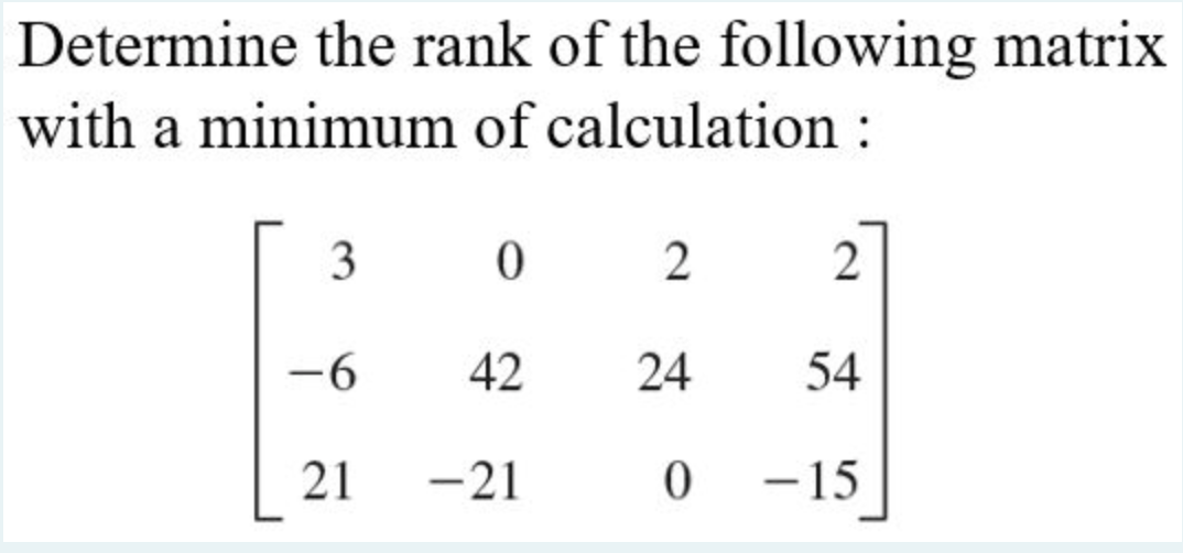 Solved Determine the rank of the following matrix with a | Chegg.com