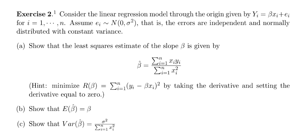 Solved Exercise 2.1 Consider the linear regression model | Chegg.com