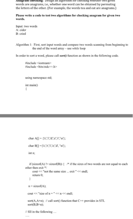 Solved words are anagrams, i.e, whether one word can be | Chegg.com