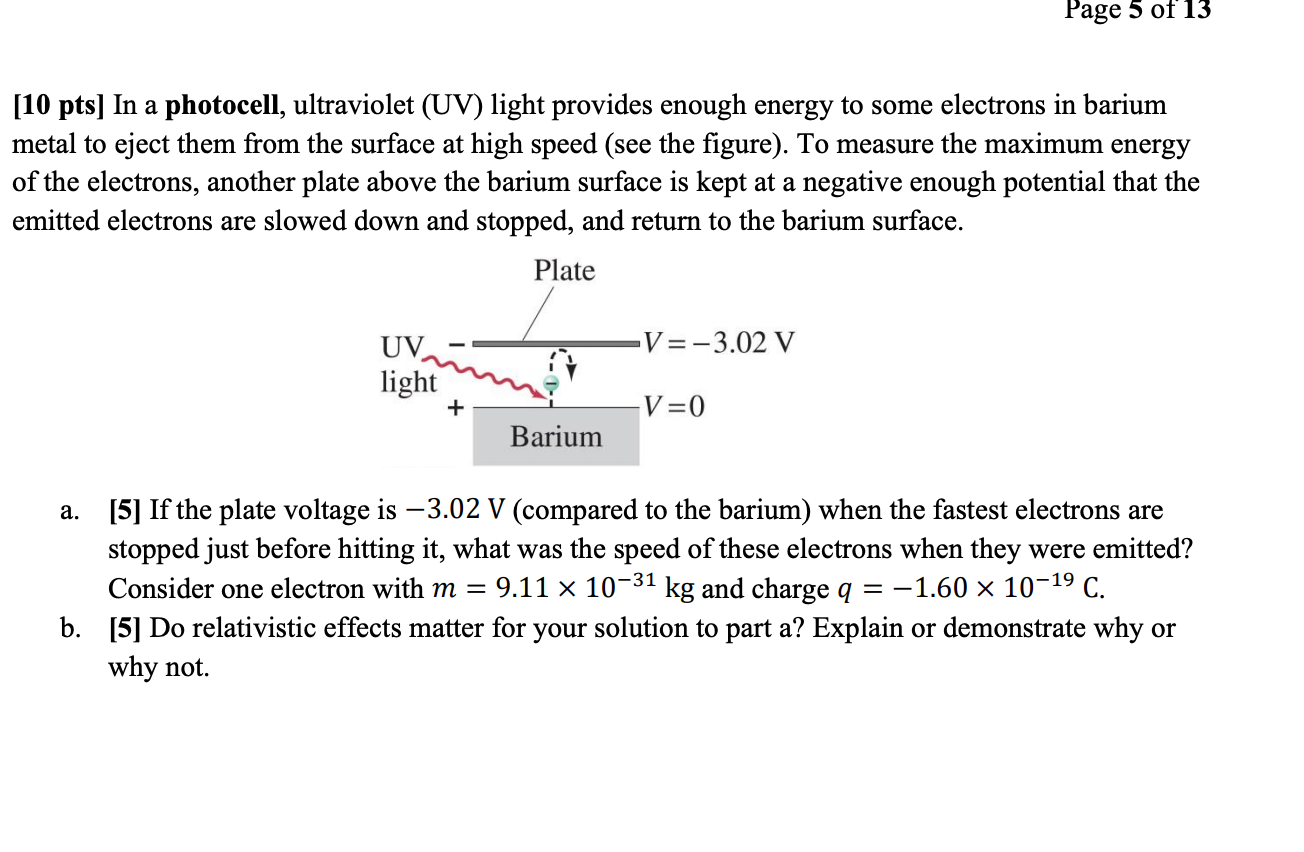 Solved Page 5 of 13 [10 pts) In a photocell, ultraviolet | Chegg.com