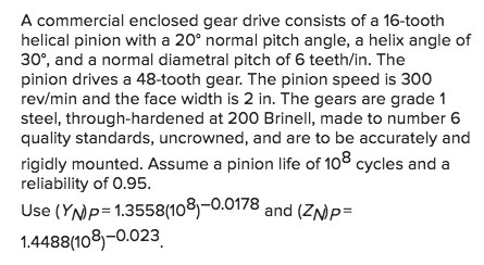 Solved A commercial enclosed gear drive consists of a | Chegg.com