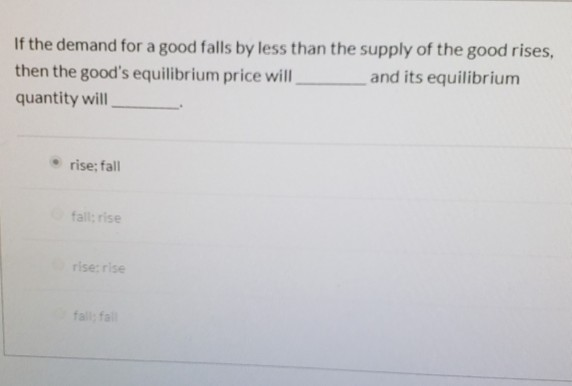 Solved If the demand for a good falls by less than the | Chegg.com
