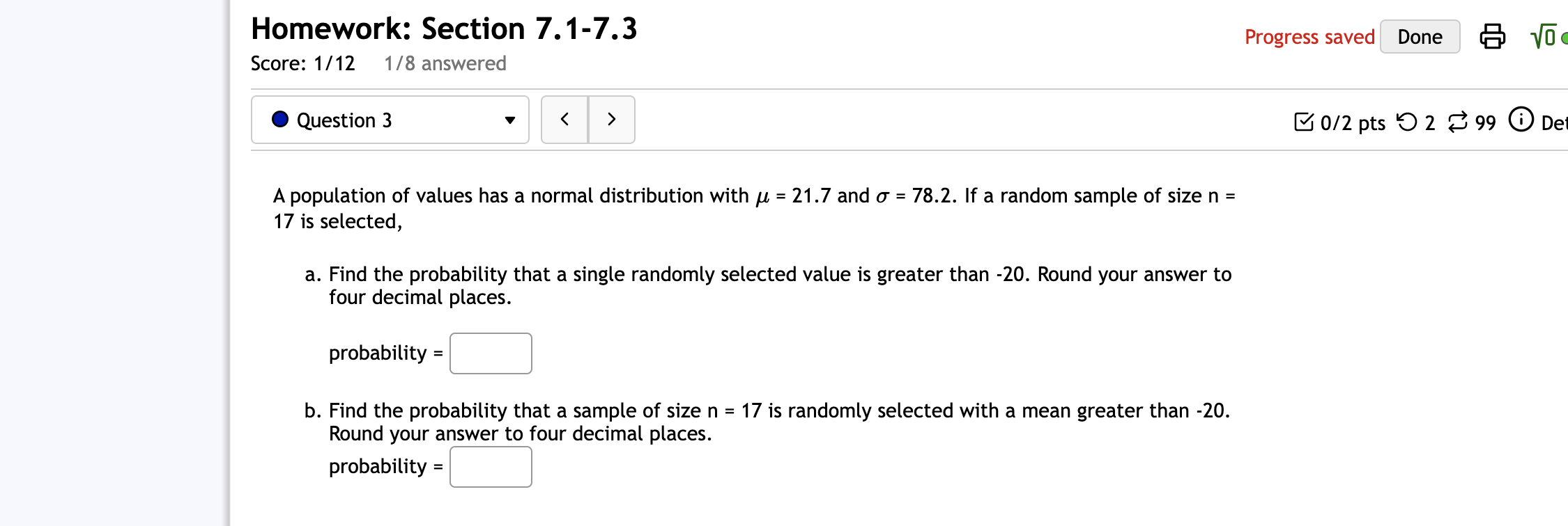 Solved Homework Section 7 1 7 3 Score 1 12 1 8 Answered