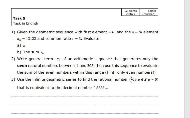 Solved = 12 points points (total) (reached) Task 5 Task in | Chegg.com