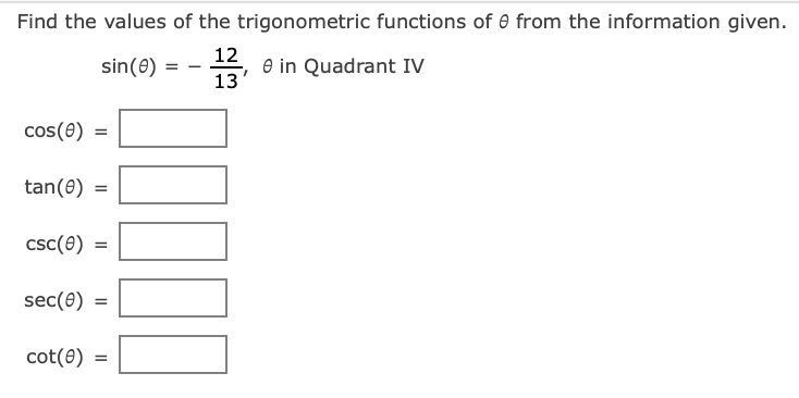 Solved Find the values of the trigonometric functions of θ | Chegg.com