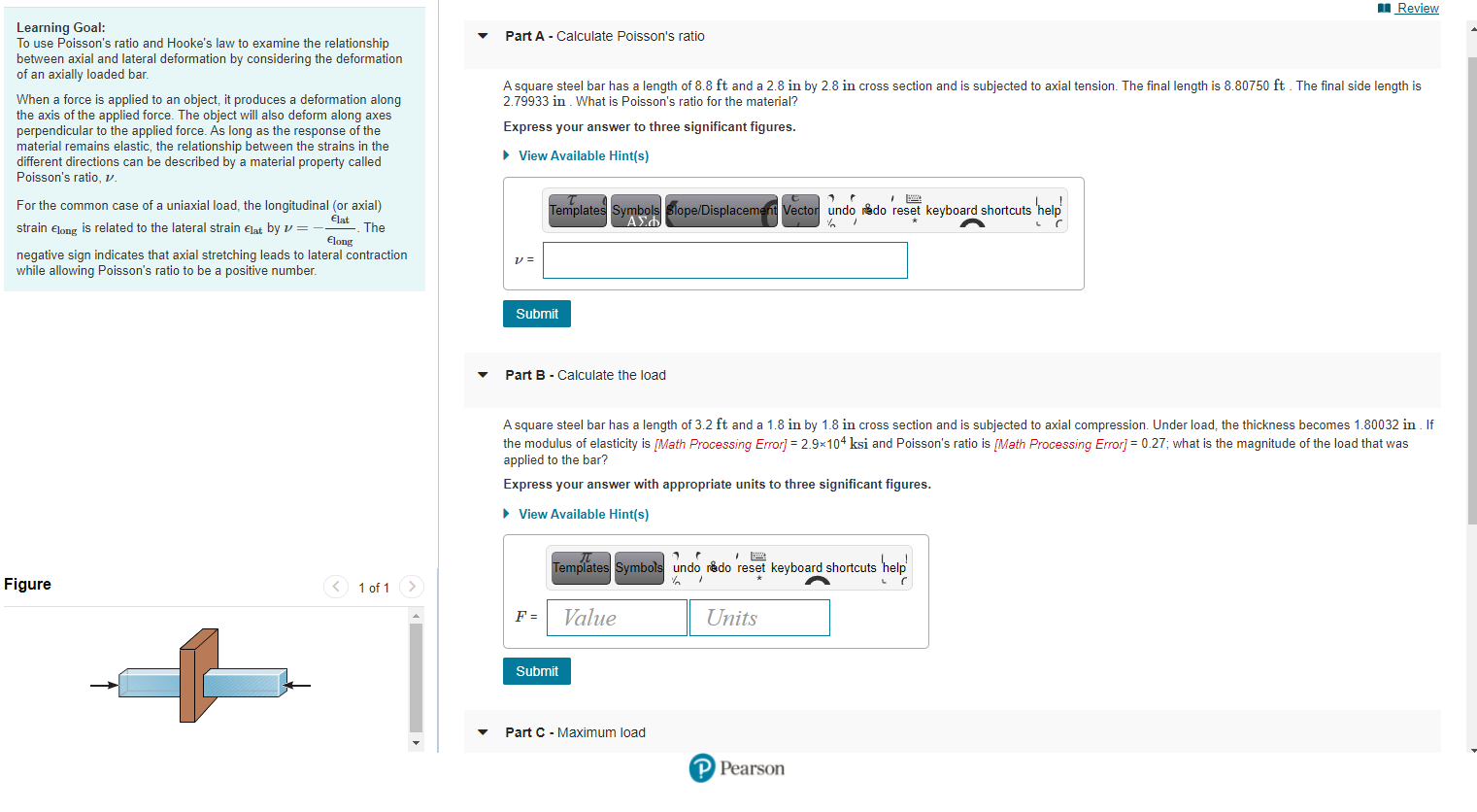 Solved A Review Part A - Calculate Poisson's ratio Learning | Chegg.com