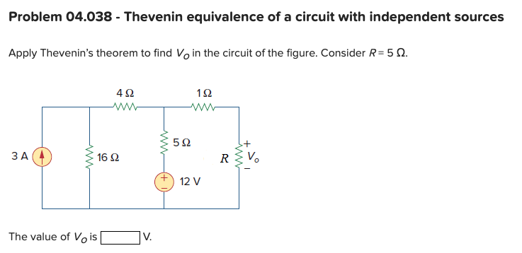 Solved Problem 04.038 - Thevenin equivalence of a circuit | Chegg.com