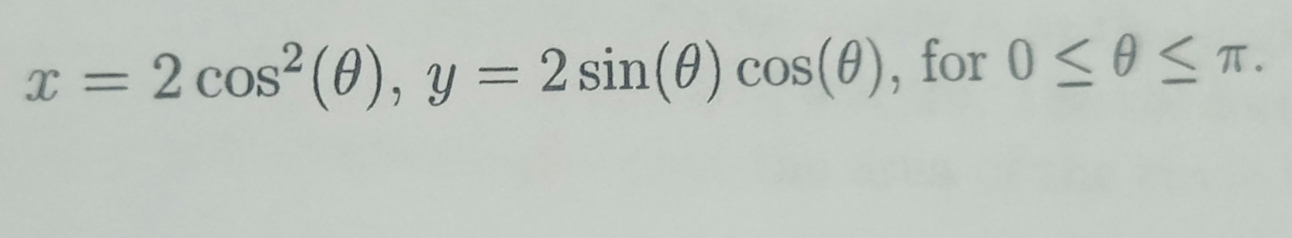 Solved x=2cos2(θ),y=2sin(θ)cos(θ), for 0≤θ≤? | Chegg.com