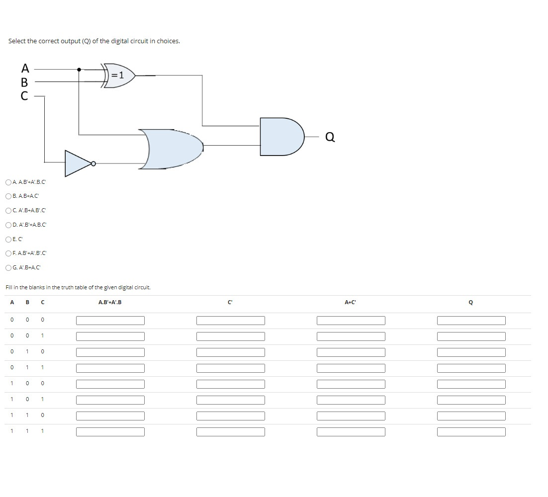 Solved Select the correct output (Q) of the digital circuit | Chegg.com