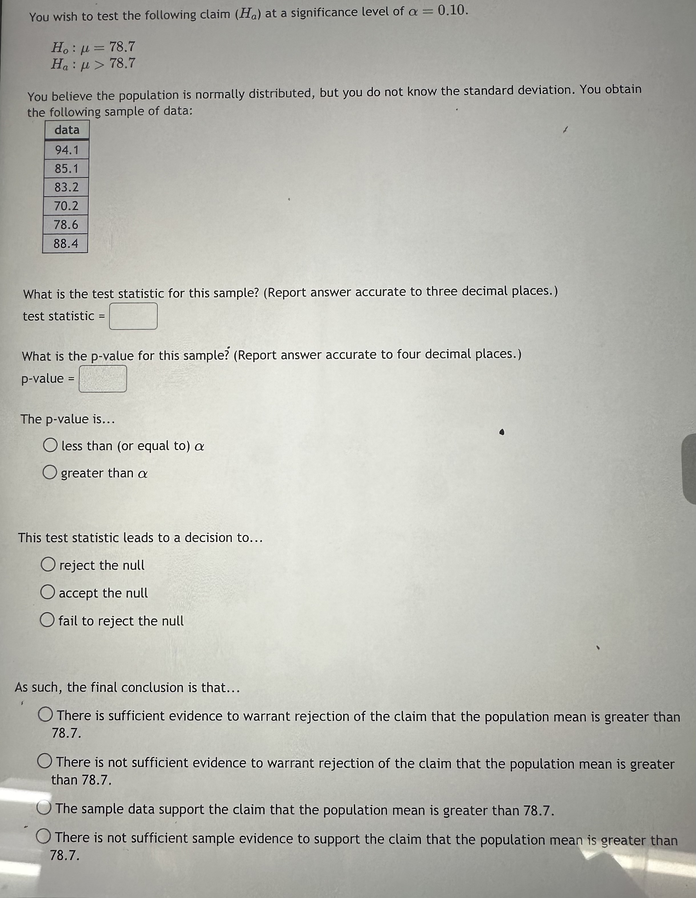 Solved You wish to test the following claim (Ha) ﻿at a | Chegg.com