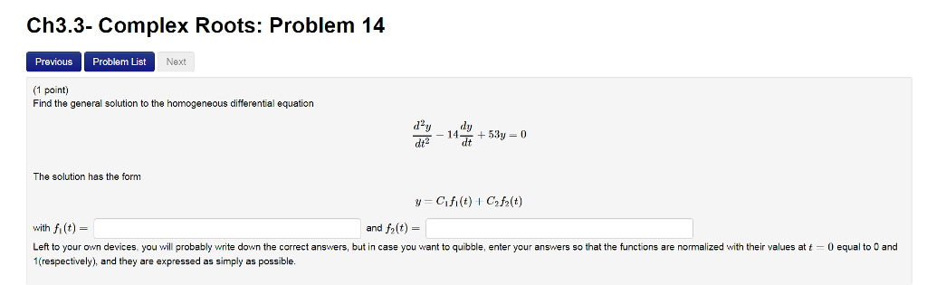 Solved Ch3.3- Complex Roots: Problem 14 Previous Problem | Chegg.com