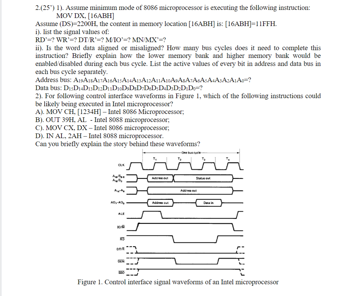 Solved 2.(25') 1). Assume minimum mode of 8086 | Chegg.com