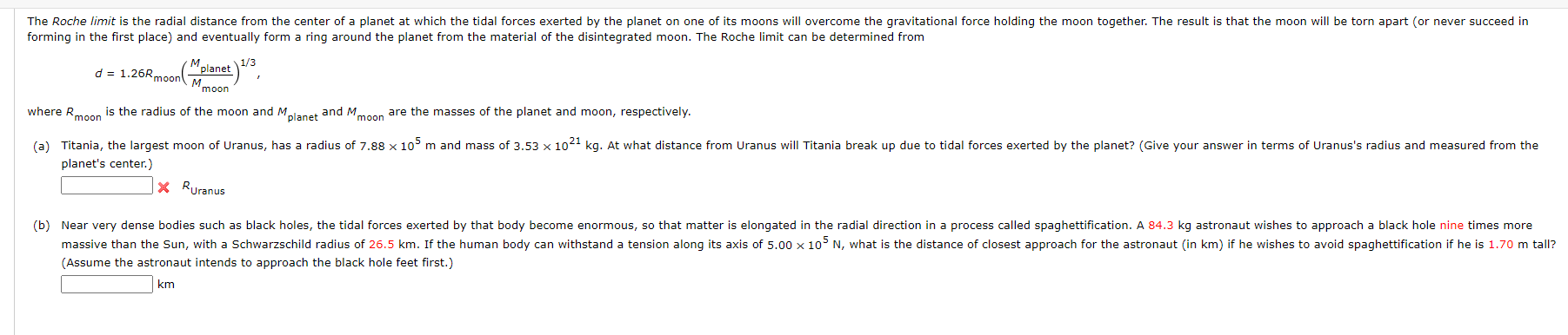 Solved The Roche limit is the radial distance from the | Chegg.com