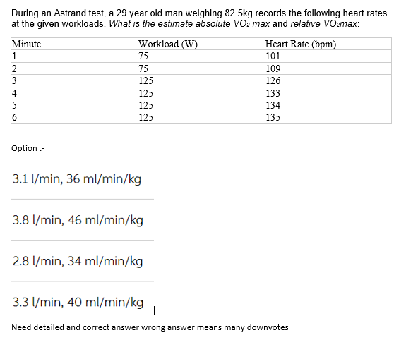Solved During an Astrand test, a 29 year old man weighing | Chegg.com