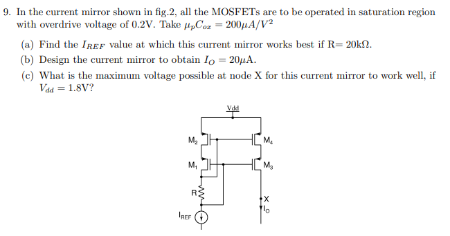 Solved In the current mirror shown in fig.2, all the MOSFETs | Chegg.com