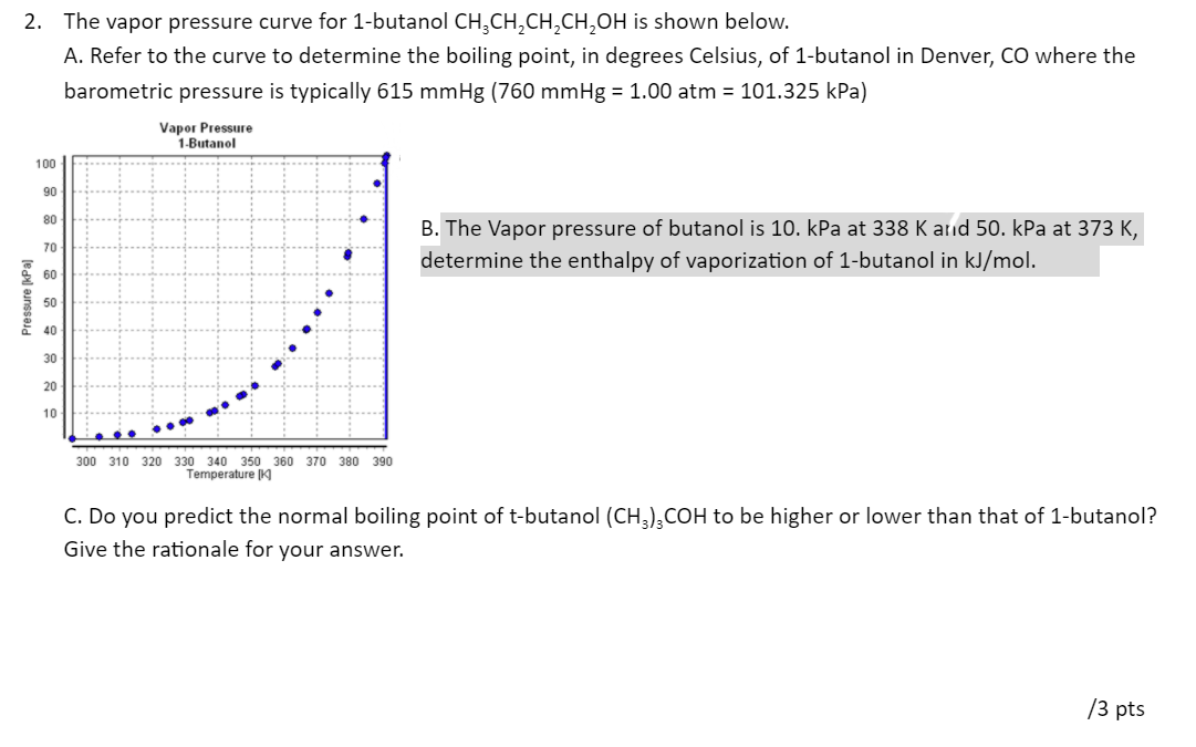 Solved 2. The vapor pressure curve for 1-butanol | Chegg.com