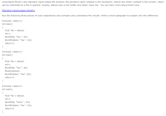 Solved Understand fflush() and standard Input-output file | Chegg.com