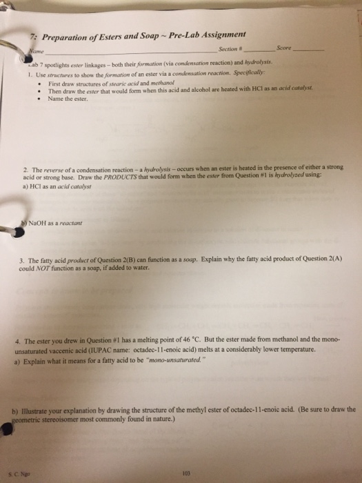 Solved Preparation of Esters and Soap ~ Pre-Lab Assignment | Chegg.com