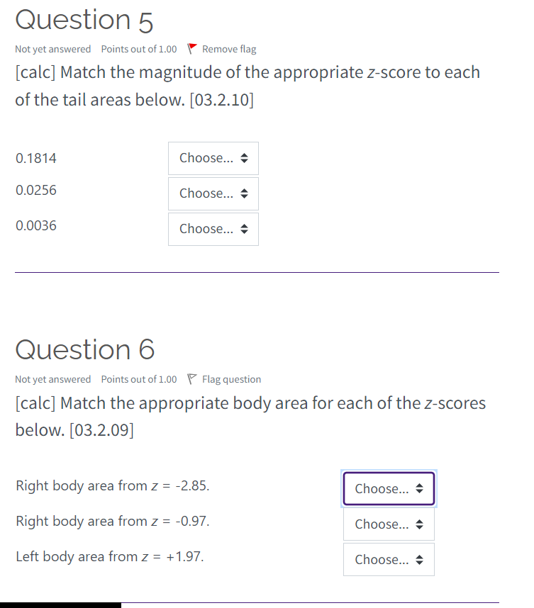 Solved [calc] Match the magnitude of the appropriate z-score | Chegg.com