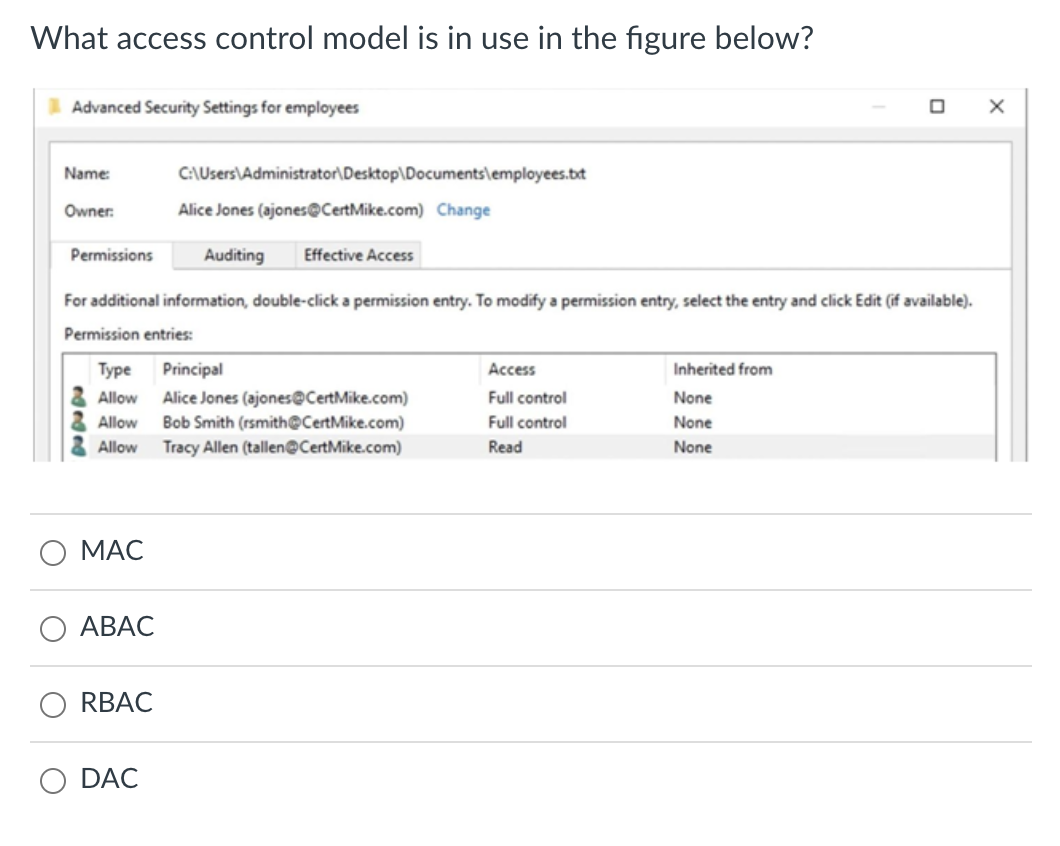 Solved What access control model is in use in the figure | Chegg.com