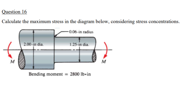 Solved Question 16 Calculate the maximum stress in the | Chegg.com