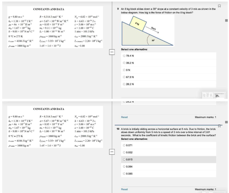 Solved 9 An 8 kg block slides down a 30∘ slope at a constant | Chegg.com