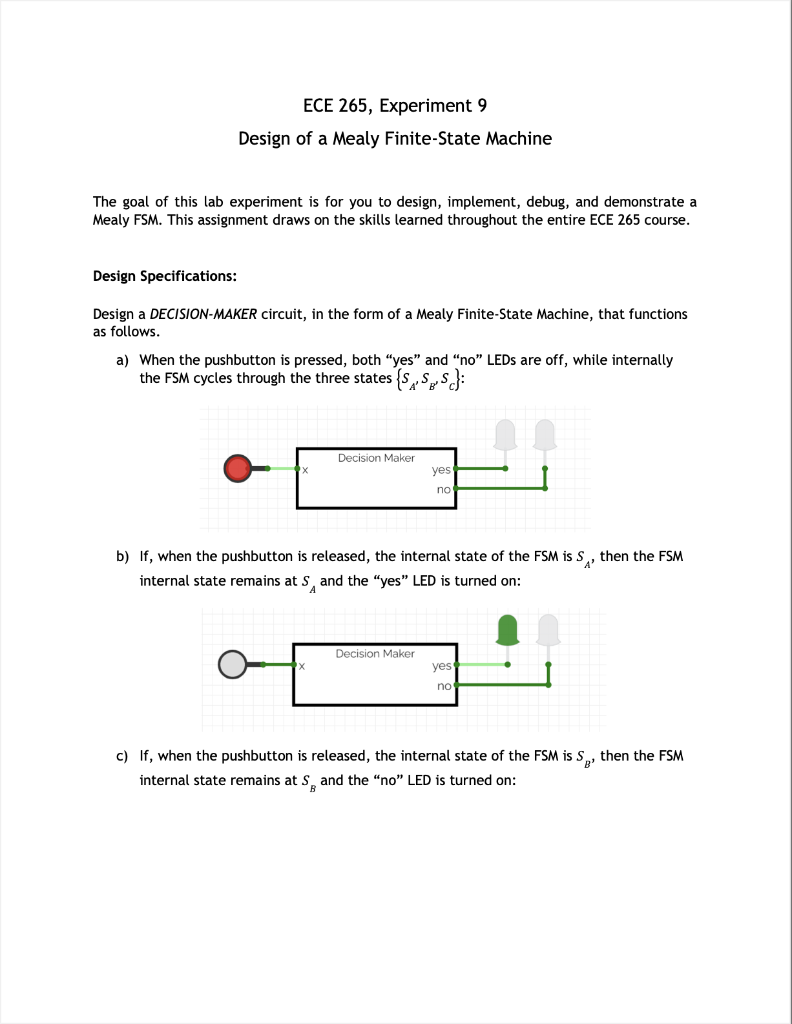 ECE 265, Experiment 9 Design of a Mealy Finite-State | Chegg.com
