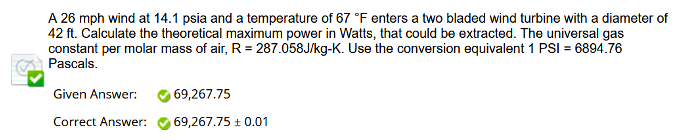 Solved A 26mph wind at 14.1psia and a temperature of 67∘F | Chegg.com