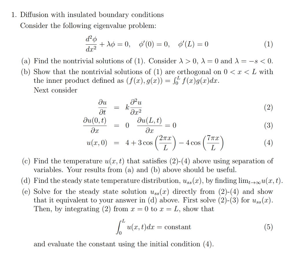 Solved Diffusion with insulated boundary conditions Consider | Chegg.com