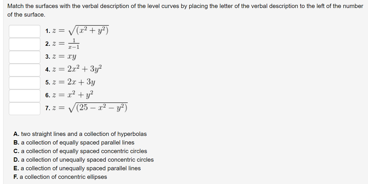 Solved Match the surfaces with the verbal description of the | Chegg.com