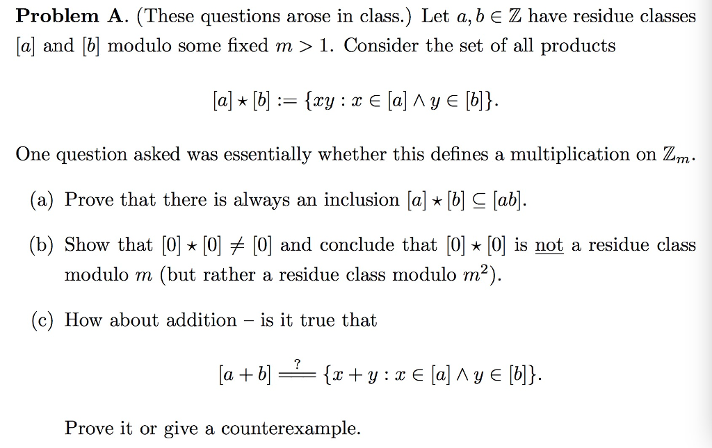 Solved Problem A. (These questions arose in class.) Let a, b | Chegg.com