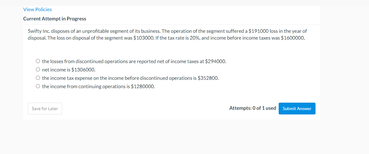 Solved Swifty Inc. disposes of an unprofitable segment of | Chegg.com