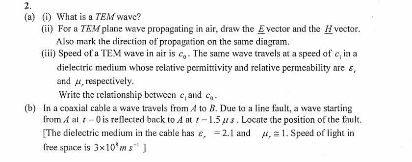Solved (a) (i) What is a TEM wave? (ii) For a TEM plane wave | Chegg.com