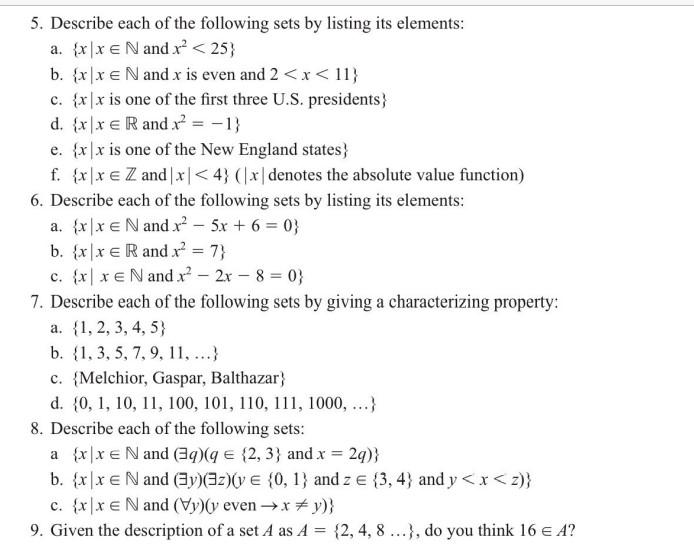 Solved 5. Describe each of the following sets by listing its | Chegg.com
