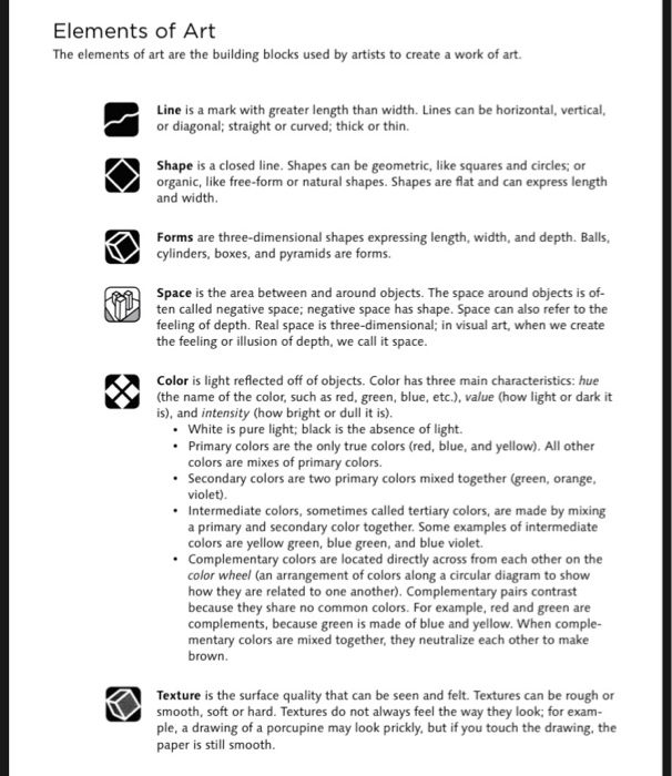 Elements of Art The elements of art are the building | Chegg.com