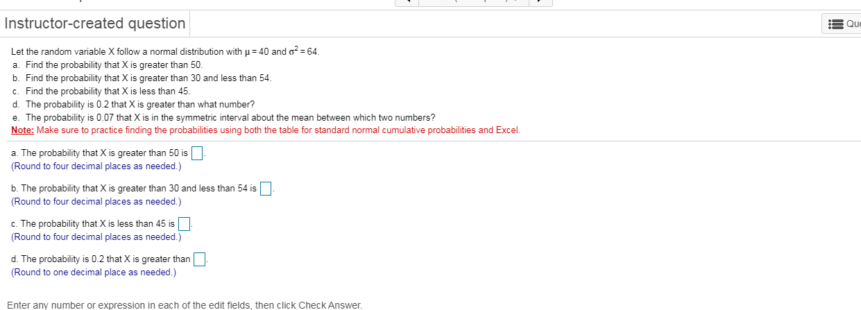 Solved Instructor-created question Que Let the random | Chegg.com