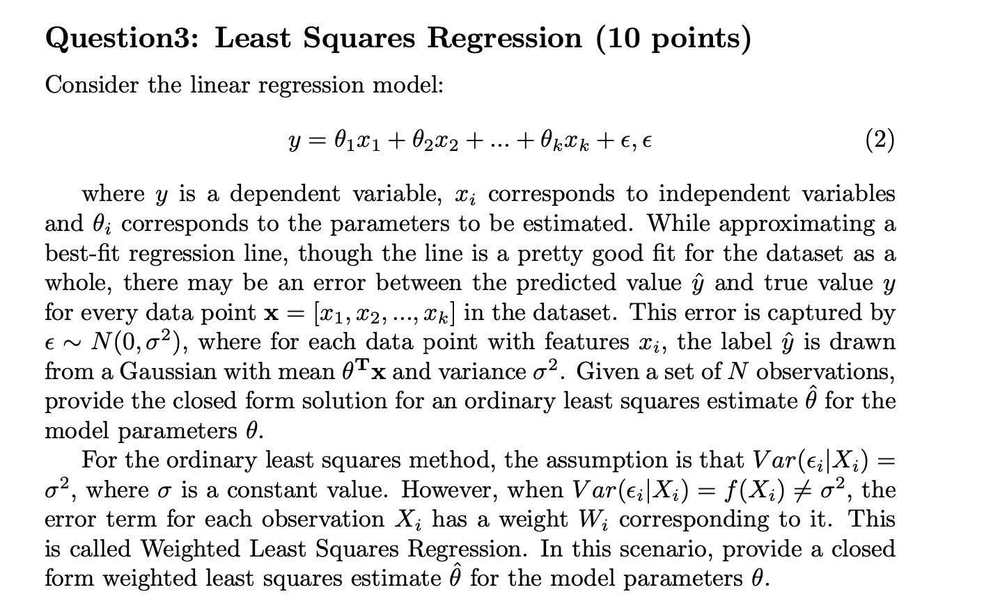 Question3: Least Squares Regression (10 points) | Chegg.com