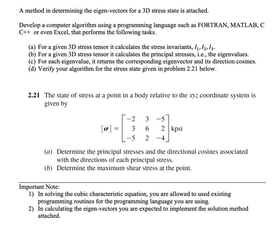 A method in determining the eigen-vectors for a 3D | Chegg.com