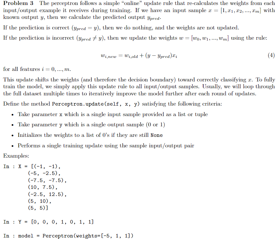 Solved Problem 1 A perceptron predicts output by calculating | Chegg.com