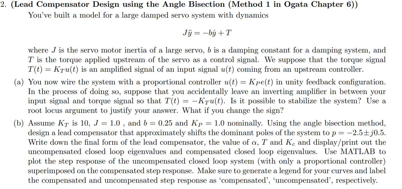 2. (Lead Compensator Design using the Angle Bisection | Chegg.com