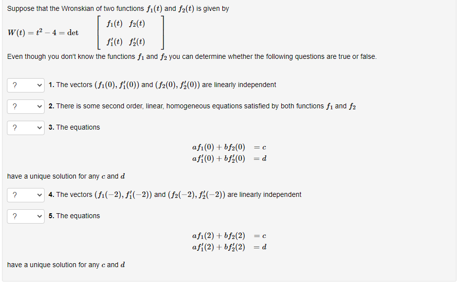 Solved Suppose that the Wronskian of two functions f1(t) and | Chegg.com