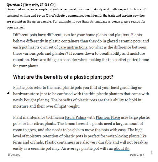 Solved Question 2 [10 marks, CLO2-C4] Given below is an | Chegg.com