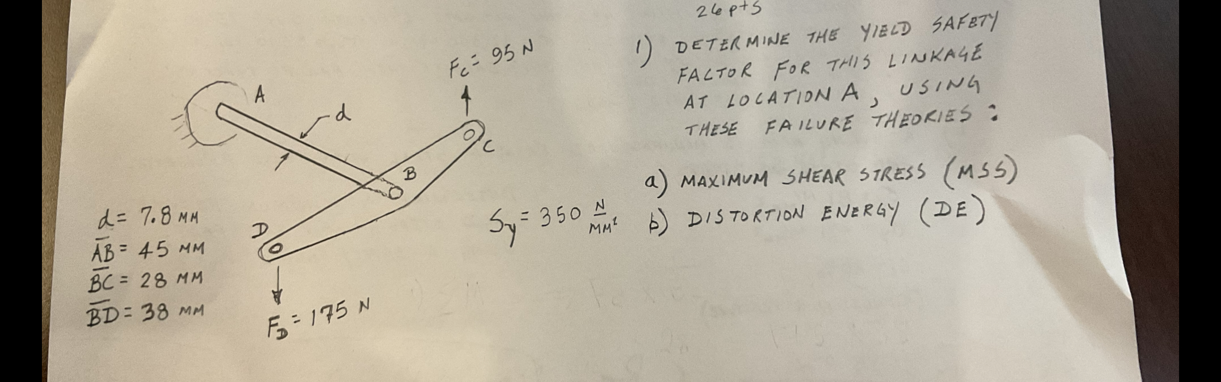 Solved 0 Fe - 950 2epts 1) DETERMINE THE YIELD SAFETY FACTOR | Chegg.com