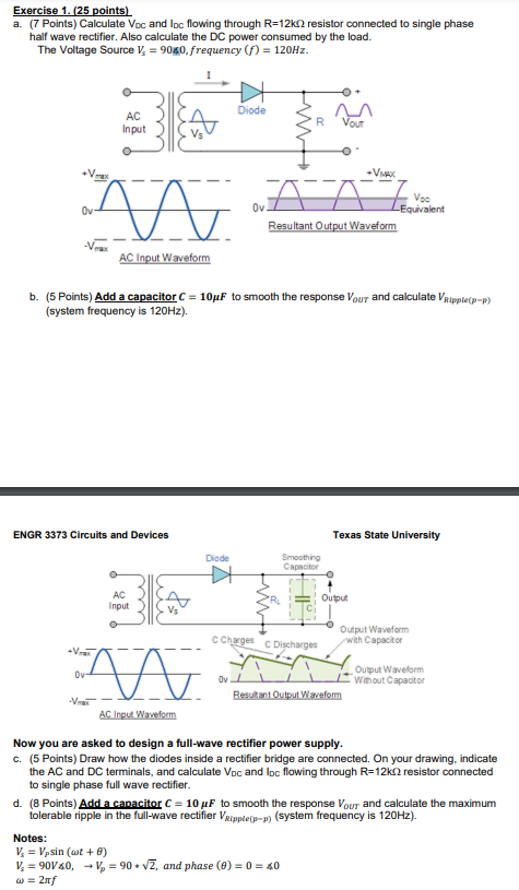 Solved Exercise 1. ( 25 points) a. (7 Points) Calculate VDC | Chegg.com