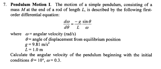 Solved Pendulum Motion I. The motion of a simple pendulum, | Chegg.com