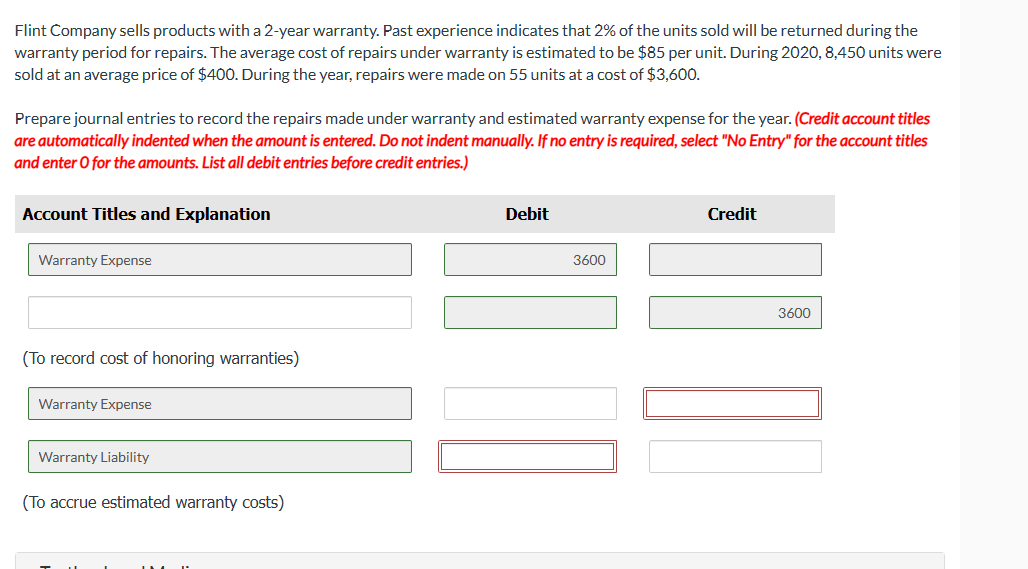 Solved Flint Company sells products with a 2-year warranty. | Chegg.com