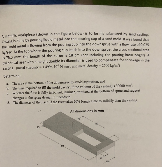 Solved A metallic workpiece (shown in the figure below) is | Chegg.com